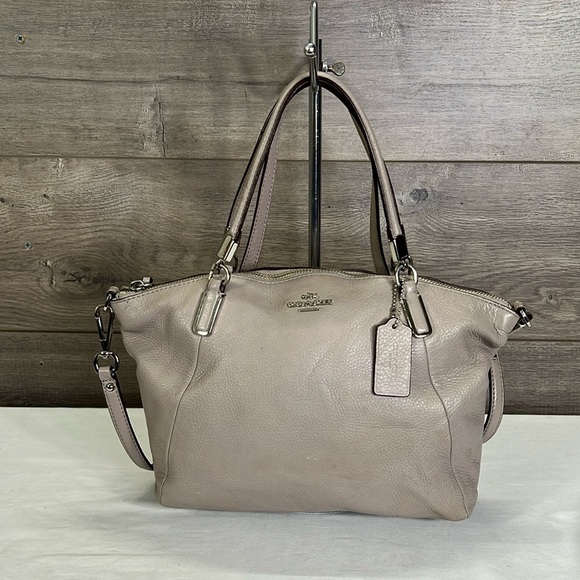 Coach | Bags | Kelsey Small F34493 Metallic Pebble Grey Leather Satchel ...